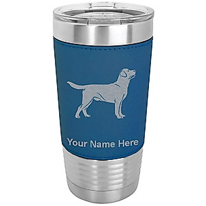 LaserGram 20oz Vacuum Insulated Tumbler Mug, Labrador Retriever Dog, Personalized Engraving Included (Faux Leather, Blue)