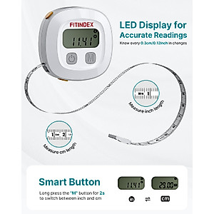 FITINDEX Smart Tape Measure Body, Bluetooth Measuring Tape for Body with App, Accurately Retractable Digital Body Tape Measure for Weight Loss, Fitness, Body Building, inch&cm