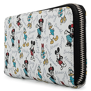 Loungefly Disney Wallet Mickey Minnie Mouse Daisy Donald Duck Zip Clutch White Saffiano Faux Leather