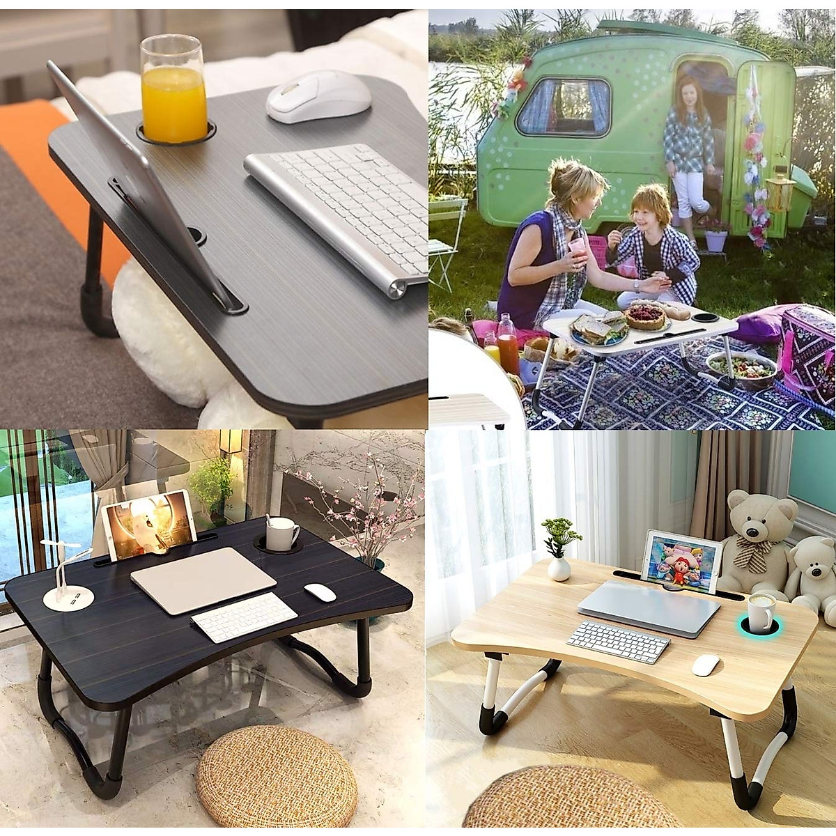 Laptop Desk Foldable Laptop Table Portable Laptop Bed Tray Table Notebook Stand Reading Holder with The Cup Slot for Eating Breakfast,Reading,Watching Movie on Bed/Couch (Burlywood)