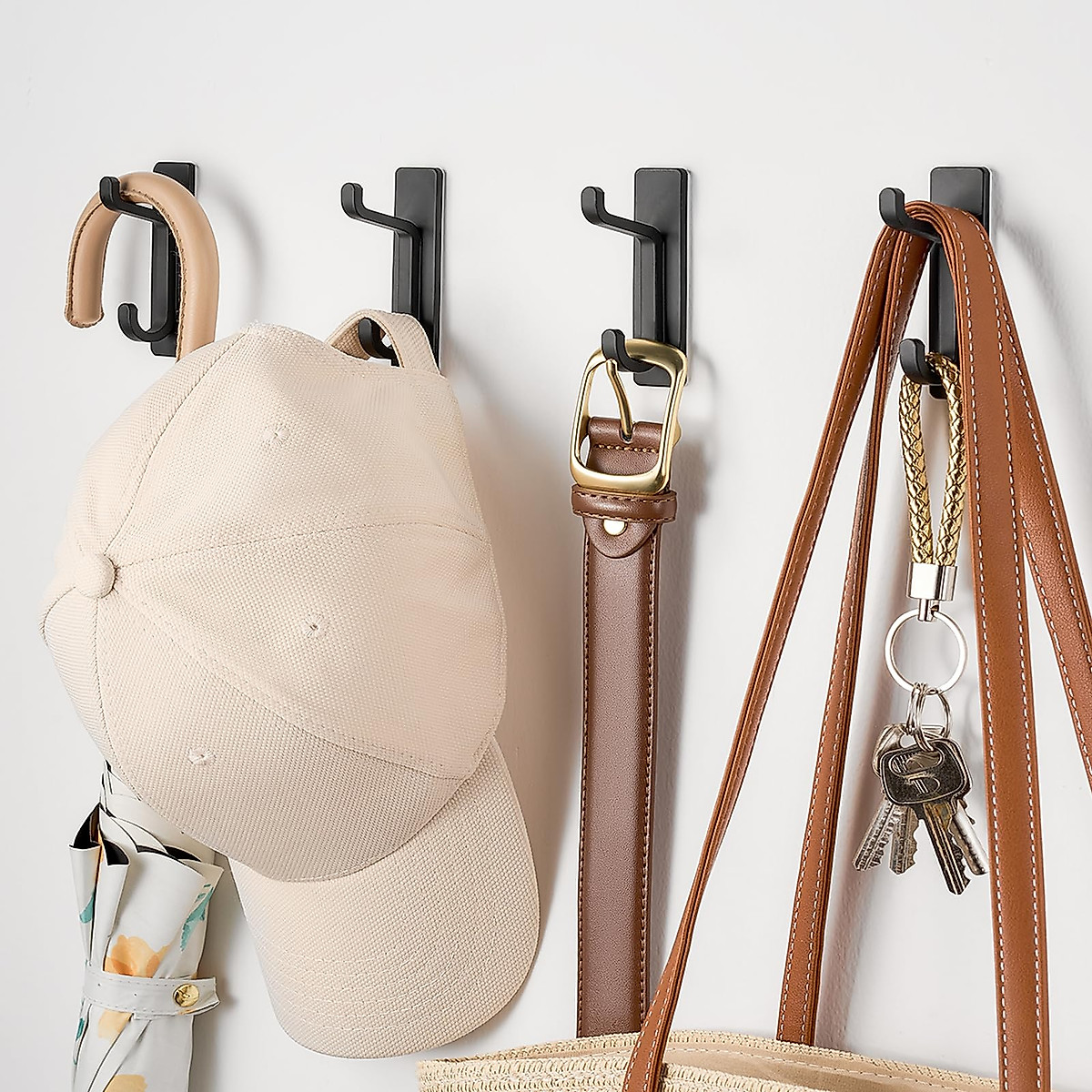 Josmimic 6-Pack Adhesive Towel Hooks: Heavy Duty 10LB Wall Hooks, for Coat/Robe Stick on Bathroom, Black, Stainless