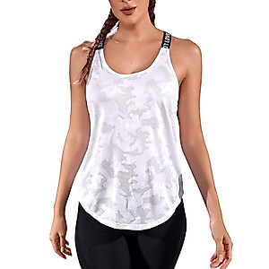 SweatyRocks Women's Activewear Letter Print Criss Cross Backless Tank Top Workout Out Sports Shirt White L