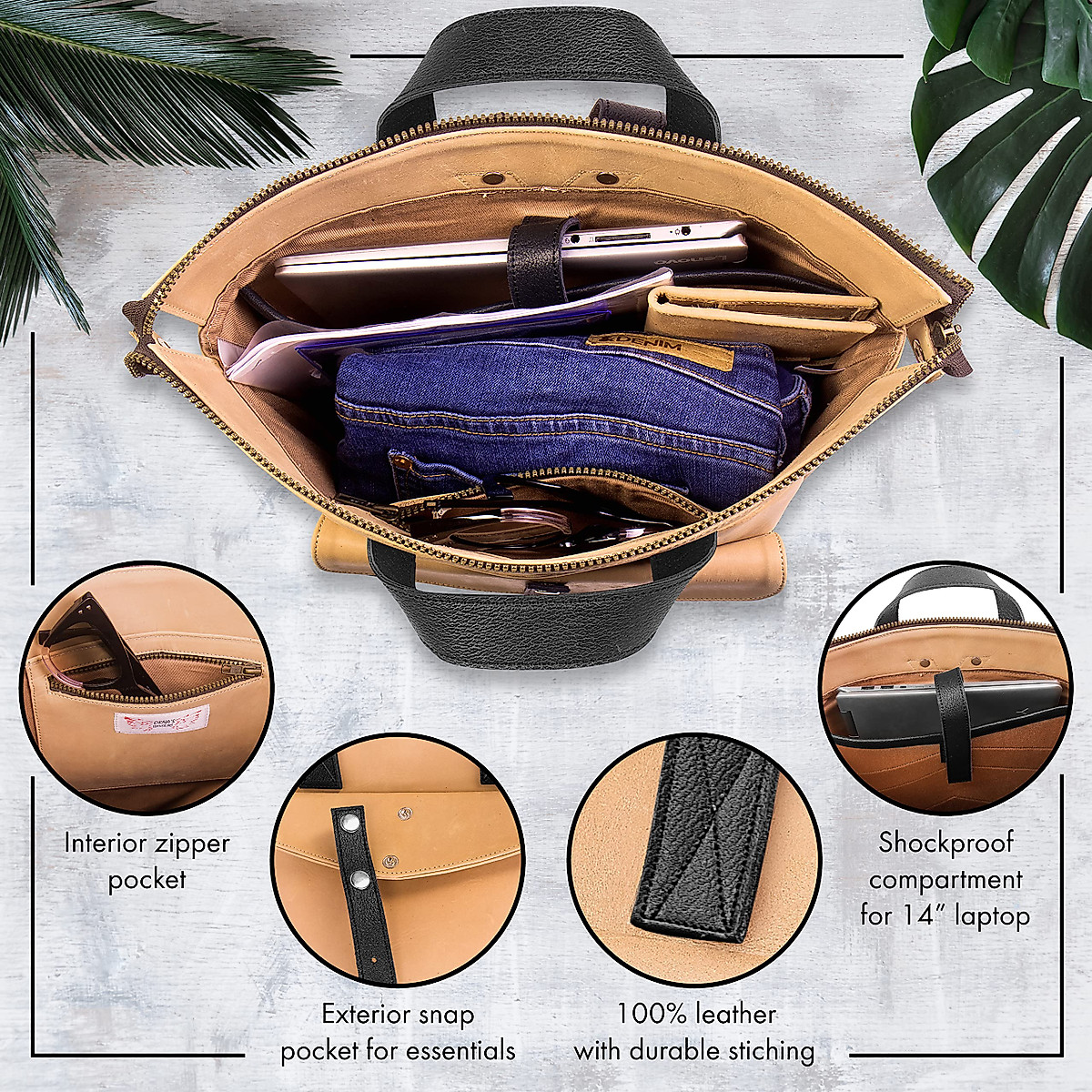 ORNA'S LEATHER ART | SWAN Everyday leather backpack for Women. Practical, Stylish and Spacious Women’s Bag. Real Leather in A Chic Backpack And Contemporary Design, (SAND)