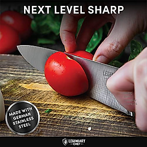 LEGENDARY CHEF Kitchen Knife, Chef Knife - 8 inch Cooking Knife, Sharp Knife - Meat Knife, Chefs Knife - German Steel, and Walnut Handle, Includes Finger Guard and Box