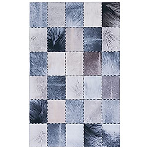 Safavieh Faux Hide Collection Area Rug - 6' x 9', Beige & Grey, Patchwork Design, Non-Shedding & Easy Care, Machine Washable Ideal for High Traffic Areas in Living Room, Bedroom (FAH519B)