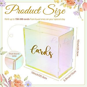 OurWarm Iridescent Acrylic Wedding Card Box with String Light, DIY Gift Card Box for Wedding Reception, Wedding Envelope Money Card Box Holder for Party Graduation Baby Shower Birthday Decorations