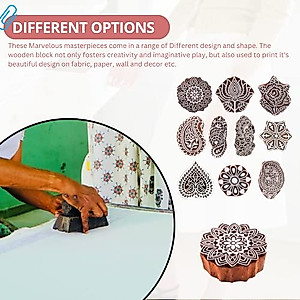 Hashcart® Wooden Pottery Stamps for Block Printing - Handcarved Indian Textile Printing Blocks Set of 10, Wooden Clay Pottery Stamps for Crafting on Fabric, Card & Henna Stamps