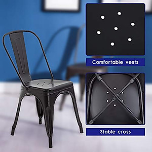 Metal Chairs Set of 4 Stackable Chairs Patio Chairs 18 Inch Seat Height Restaurant Chair Chic Metal Kitchen Dining Chairs Trattoria Chairs Indoor/Outdoor Metal Tolix Side Bar Chairs