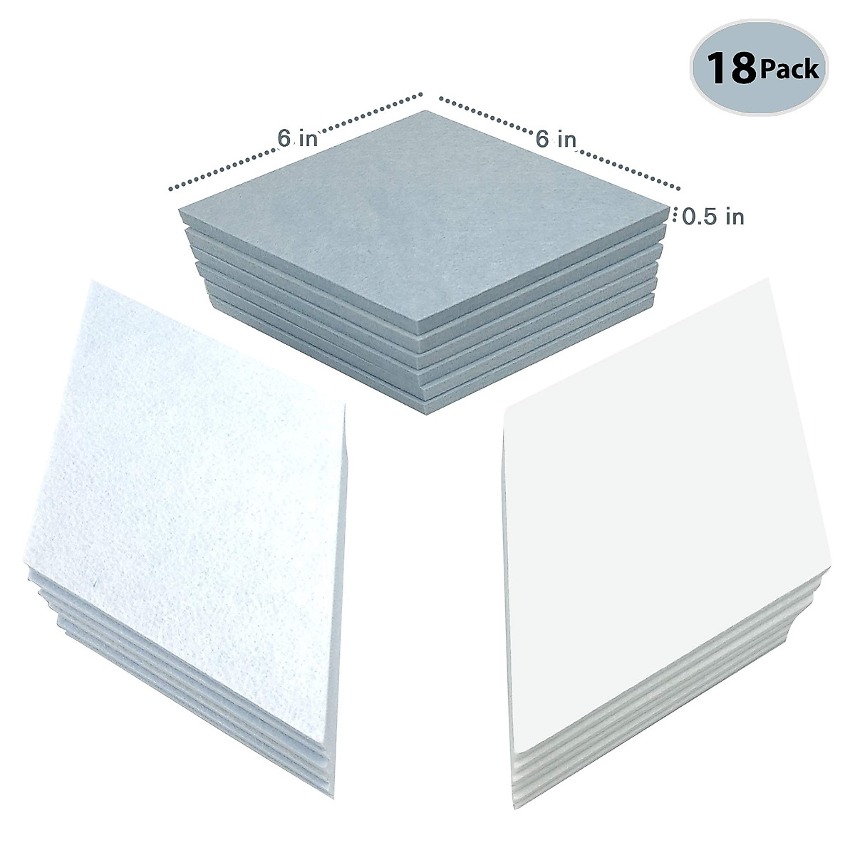 EZLALA 18 Pack Acoustic Panels High Density Diamond 3 colored White, Grey, & Dark Grey Sound Proof PET Noise Absorbing Sound Proof Wall Panels 6"x6"x0.5" Inch Thickness