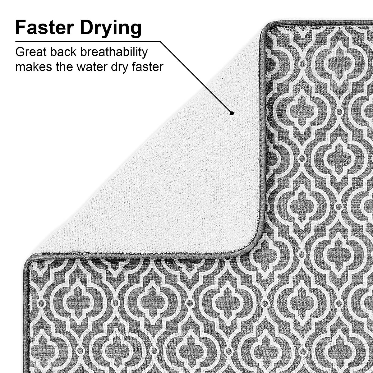 SUBEKYU 24" x 18" Dish Drying Mat, Dish Mat Drying Kitchen Mat Large, Absorbent Microfiber Dish Drainer/Rack Pads, XL, Grey, 1PACK