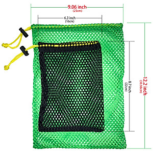 JKL Sports Mesh Bags,Durable Drawstring Bags,Multi-purpose Storage Nets-bags for travel & golf balls, Large & Small Combination Net Bags Golf accessories (Green & Black drawstring pockets)