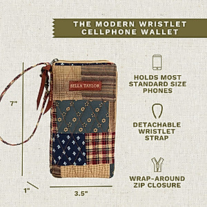 Bella Taylor Cell Phone Wristlet Wallet for Women with Smartphone Pocket and RFID Protection, Primitive Patch Navy Patchwork