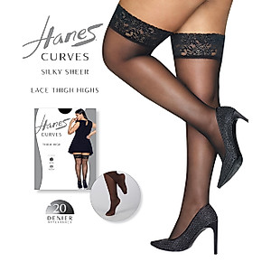 Hanes Curves Women's Plus Size Silky Thigh Highs for All Day Comfort, Sheer Toe, Black, Size 3X - 4X (Pack of 1)