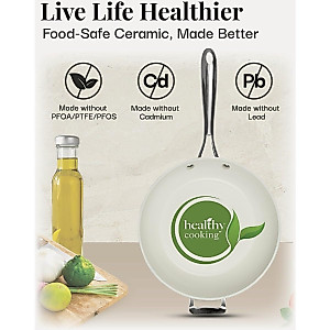 GOTHAM STEEL 14 Inch Non Stick Frying Pans Nonstick Frying Pan, Large Nonstick Pan, Cooking Pan, Nonstick Skillet, Non Stick Pan, 100% PFOA Free Ceramic Pan for Cooking, Dishwasher Safe, Cream White