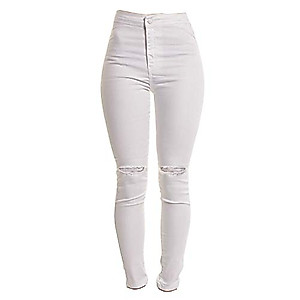 Andongnywell Women's Casual High Waist Ripped Skinny Jeans Slim Distressed Denim Pants with Pockets Trousers (White 1,XX-Large)