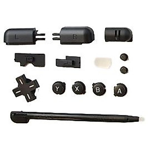 Onyx Black - Full Repair Parts Replacement Shell Kit for Nintendo DS Lite with Hinge Set