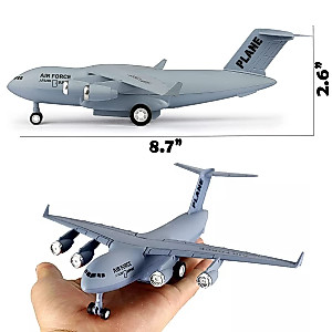 Diecast Metal Military Cargo Transport Airplane - 1:400 Scale Alloy Model Carrier Aircraft with Pullback Action, Lights and Sound