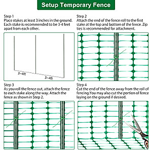 Safety Fence Plastic Mesh Fencing Roll,1 Roll with 25 Steel Stakes, Temporary Reusable Netting for Pool Fence, Garden, Construction