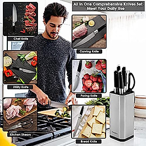 Kitchen Knife Set, Chef Knife Set, Knife Sets for Kitchen with Block, FASAKA 7Pcs Professional German High Carbon Stainless Steel Full-Tang knife set & Knife Block & Kitchen Shears