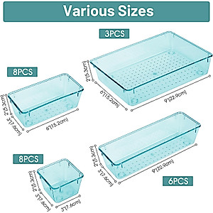 WOWBOX 25 PCS Plastic Drawer Organizer Set, 4 Sizes Desk Drawer Divider Organizers and Storage Bins for Makeup, Jewelry, Gadgets for Kitchen, Bedroom, Bathroom, Office, Sea Blue
