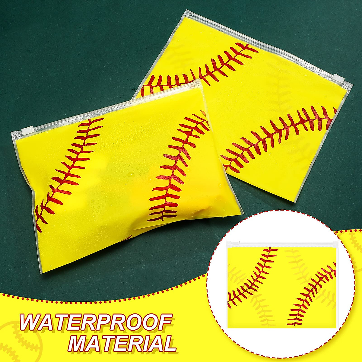 Gersoniel 50 Pieces Makeup Bag Bulk Waterproof Cosmetic Bags Eva Pencil Case Pouch Travel Toiletry Bag with Zippers for Women Players Teams(Yellow,Softball)