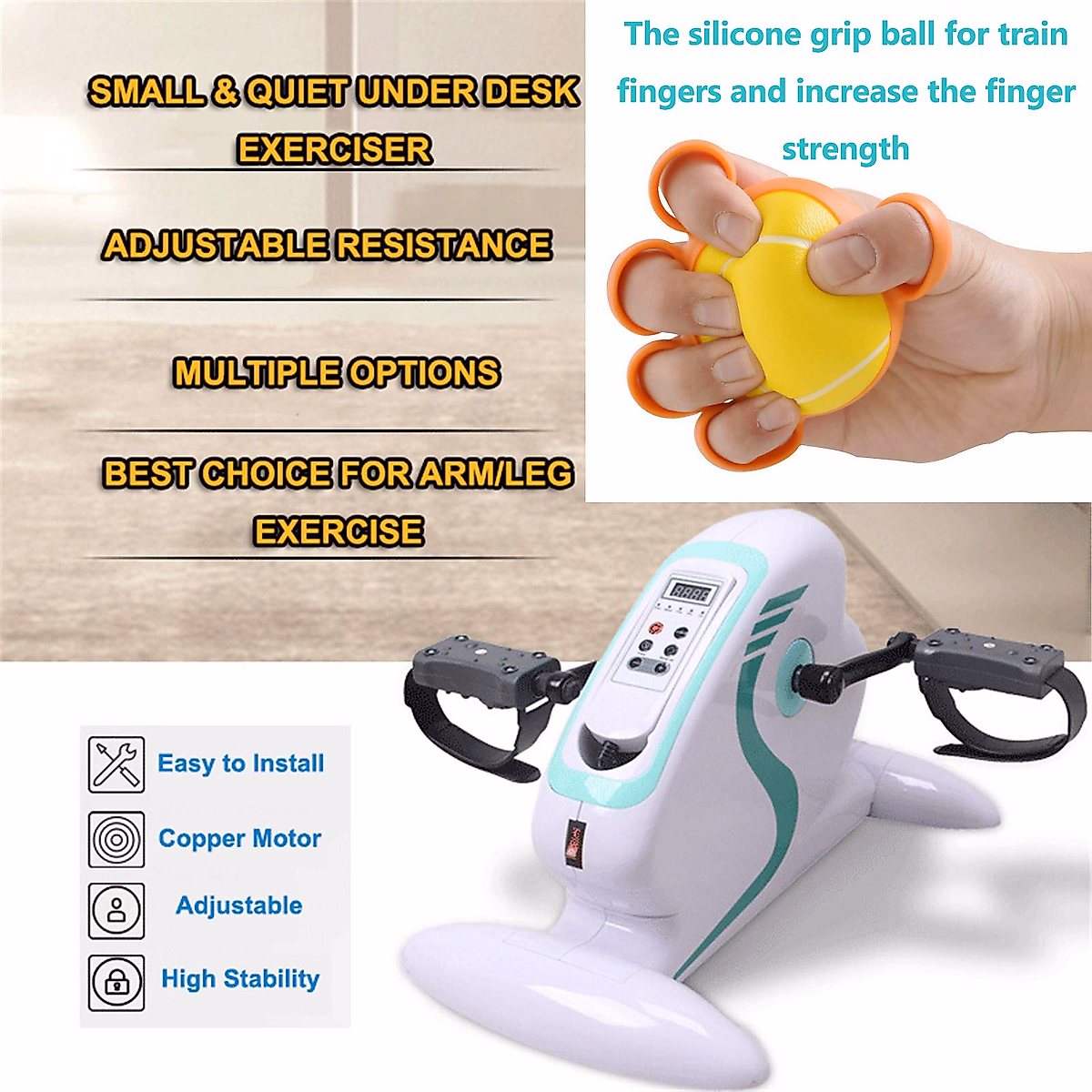 Apkaf Fitness Motorized Exercise Bike with Leg Protector, Electric Pedal Exerciser for The Elderly and Seniors, Electronic Physical Therapy Rehab Bike Trainer with Bonus Grip Strength Ball