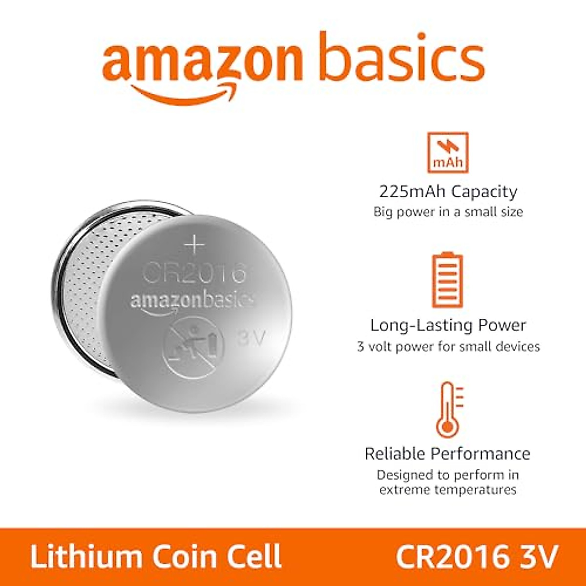 Amazon Basics 4-Pack CR2016 Lithium Coin Cell Battery, 3 Volt, Long Lasting Power, Mercury-Free