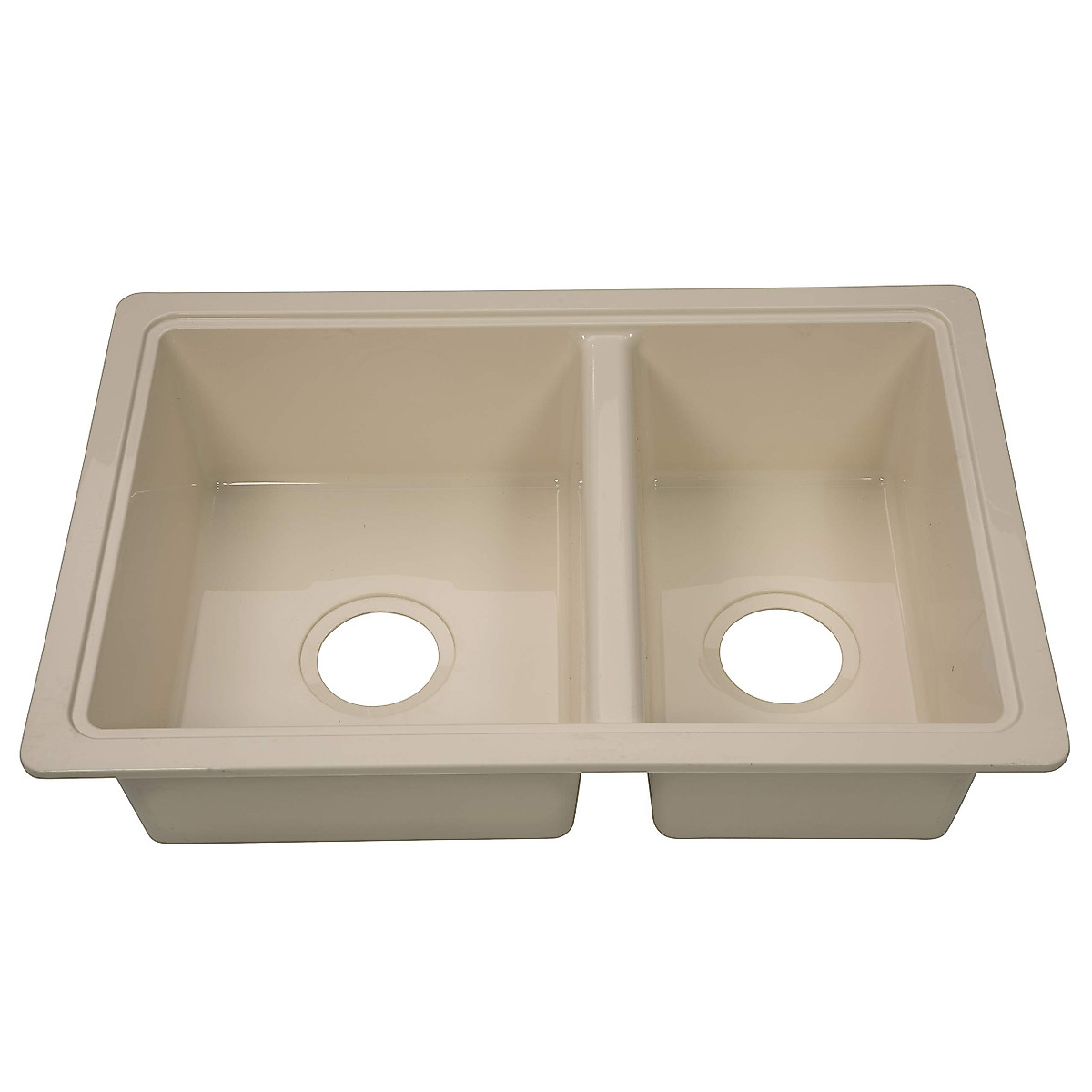 Lippert RV Double Kitchen Galley Sink - 25" x 17" x 6.6" Parchment ABS Plastic for 5th Wheel, Travel Trailer, Camper