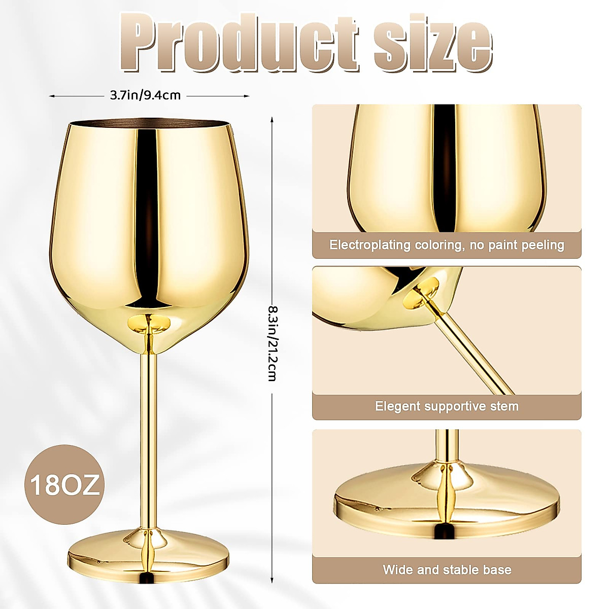 4 Pcs 18 oz Stainless Steel Wine Glass with 2 Wine Aerator Pourer Spout Stemmed Unbreakable Metal Wine Glasses Gold Goblet Champagne Glasses for Wedding Anniversary Party(Gold)