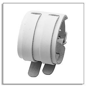 Heavstjer Punk Rock Belt Buckle Wristband Wide Leather Bracelet Arm Cuff Bracelet (White)