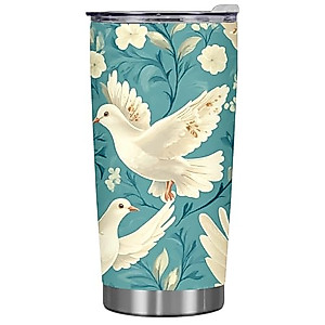 QWEUIOP 20oz Insulated Travel Coffee Mug Retro Pigeon Pattern Stainless Steel Tumbler with Lid Double Wall Vacuum Coffee Cup For Hot and Cold Drinks13974