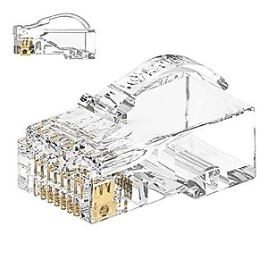 iSelek RJ45 CAT 6 Snagless Closed End Connector, 8P8C Ethernet Modular Connectors for Cat 5e and Category 6 Stranded and Solid Unshielded Wire and LAN Network Cable (Can, 50)