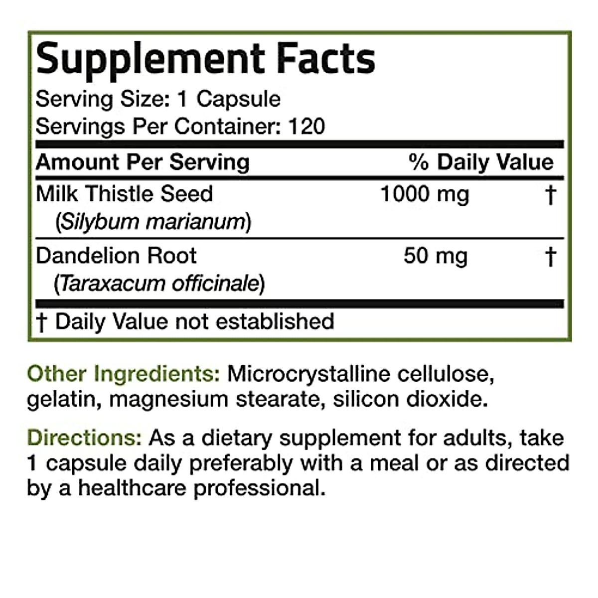Bronson Milk Thistle 1000mg Silymarin Marianum & Dandelion Root Liver Health Support 120 Capsules