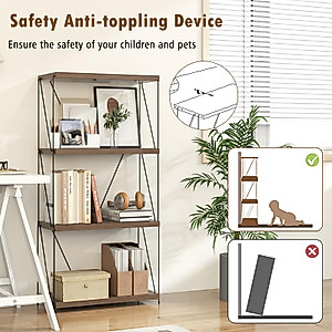 Giantex 4-Tier Open-Back Bookshelf, Freestanding Display Rack, Metal Frame Storage Shelf, Industrial Style Bookcase, Home Organizer Unit for Living Room, Bedroom, Study