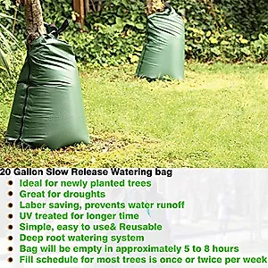 USHIGHTLIGHT All New 20 Gallon Tree Watering Bag, Slow Release Watering Bag for Trees, Portable Tree Drip Irrigation Bag, Water Saving Irrigation Water System(1/2/3) (2, 20 Gallon)