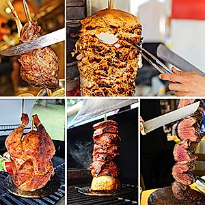 Al Pastor Skewer for Grill & Trompo Para Tacos Al Pastor, Vertical Skewer for Shawarma, Kebabs, Stainless Steel with 2 Size Skewers(8”and 12”) for Smoker, Kamado Grill, Oven