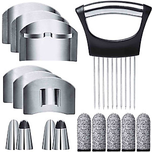 XEFINAL 14 PCS Finger Guard for Cutting Vegetables Stainless Steel Knife Cutting Protector Finger Thumb Guard Finger Protector Thumb Guard Peelers for Onion Holder for Cutting Food