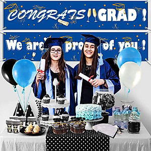 Graduation Banner 2 Pack, Blue Congrats Grad Banner & We are So Proud of You Graduation Backdrop, 71" x 16" Graduation Party Supplies 2022 Congrats Grad Decorations for Yard, Outdoors & Indoors