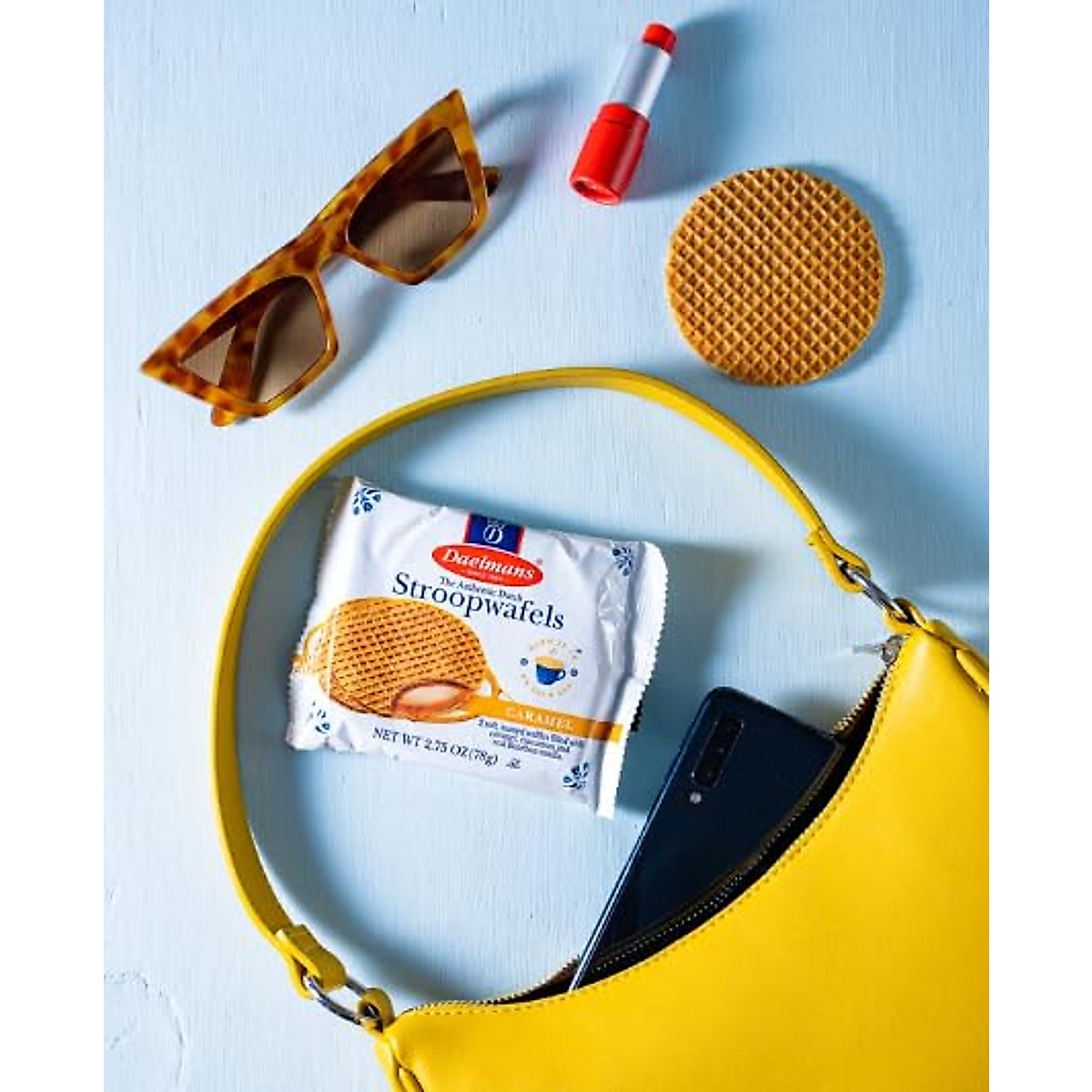 Daelmans Stroopwafel Caramel - The Original Stroopwafels, Toasted Dutch Waffle Cookies w/a Creamy & Buttery Filling, Made In Holland, Individually Wrapped - Caramel Cookie Waffles, 24 Count