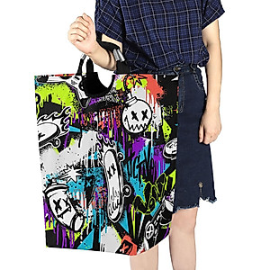 xigua Graffiti Skateboard Cartoon Laundry Hamper with Handle, Freestanding Clothes Hamper Collapsible Laundry Basket Storage Basket for Toys Clothes Organizer