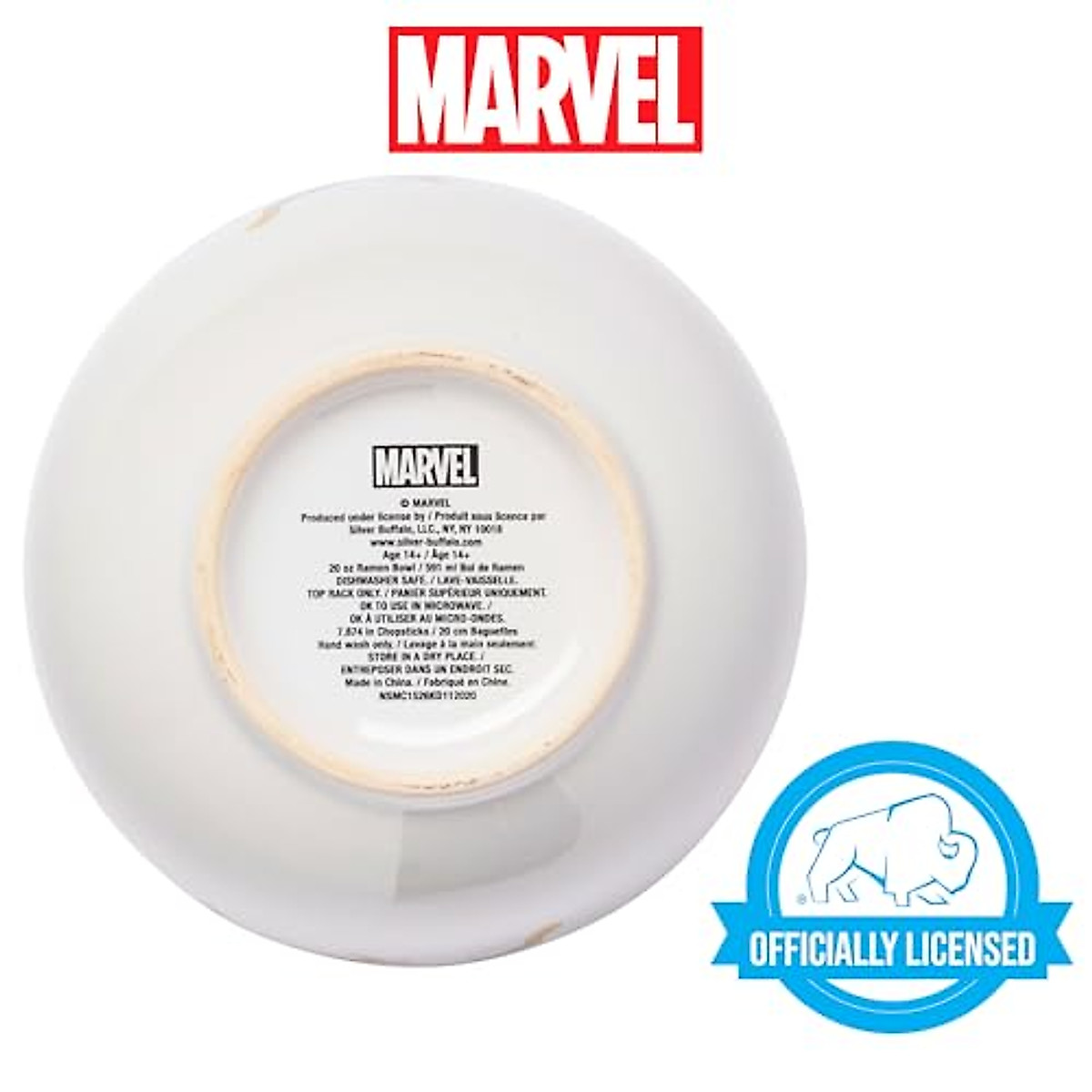 Silver Buffalo Marvel Retro Group Avengers Featuring Captain America, Hulk, Thor, and Iron Man Ceramic Ramen Bowl with Chopsticks, 20 Ounces