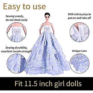 QUEBAN Doll Dress Handmade Fashion Clothes Evening Party Skirt Gown Exclusive Dress Outfit for 11.5 Inch Girl Dolls,Gift for Kids 3 to 8 Years Old(3 PCS,Blue)