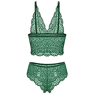 TISDEN Women Lace Lingerie Bralette Bra and Panty Set Underwear 2 Piece Babydoll Sleepwear Bodysuit Green XL