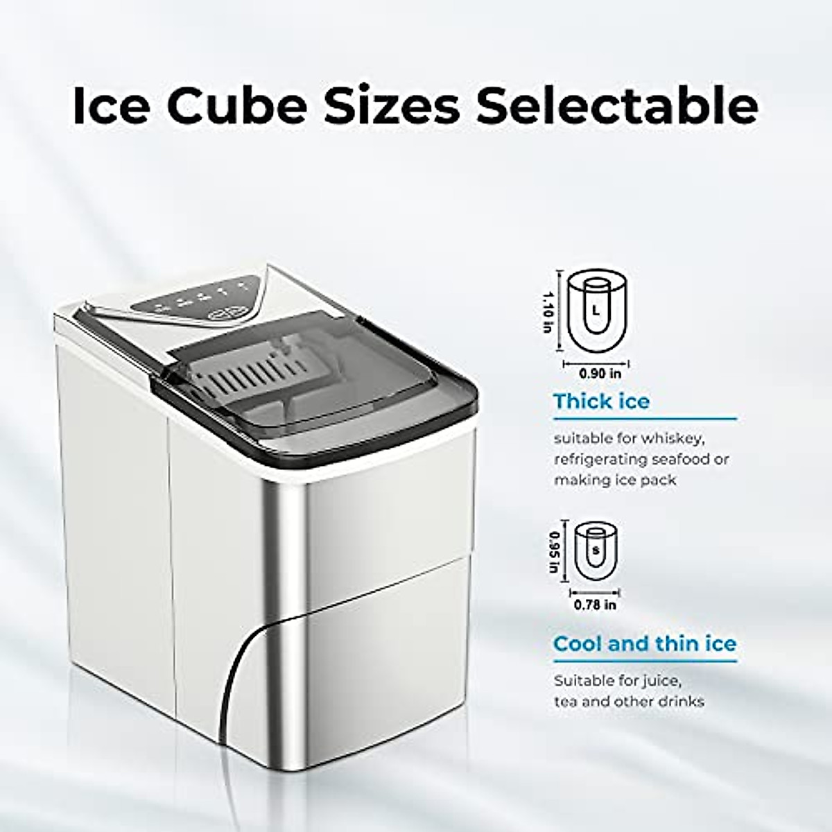 Ice Makers Countertop, Self-Cleaning Function, Portable Electric Ice Cube Maker Machine, 9 Ice Cubes Ready in 6 Mins, 26lbs 24Hrs with Ice Bags and Ice Scoop Basket for Home Kitchen Office Bar(Silver)