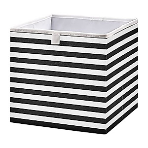 Kigai Black White Stripes Rectangular Storage Bins - 16x11x7 In Large Foldable Storage Basket Fabric Storage Baskes Organizer for Toys, Books, Shelves, Closet, Home Decor