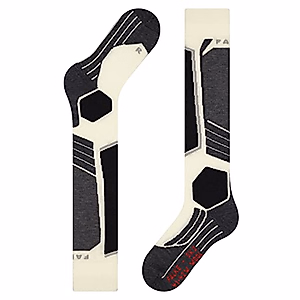 FALKE Women's SK2 Wool Ski Socks, Merino, Knee High, Mid Weight, Breathable Quick Dry, Warming Winter Athletic Sock, White (Off-White 2040), 6.5-7.5, 1 Pair