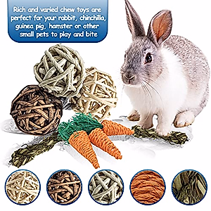 Hamiledyi Wood Rabbit Hay Feeder for Cage Bunny Hay Manger Rack Small Animals Feeding Holder Wooden Grass Dispenser with Chew Toys for Guinea Pig Chinchilla Hamster 9Pcs