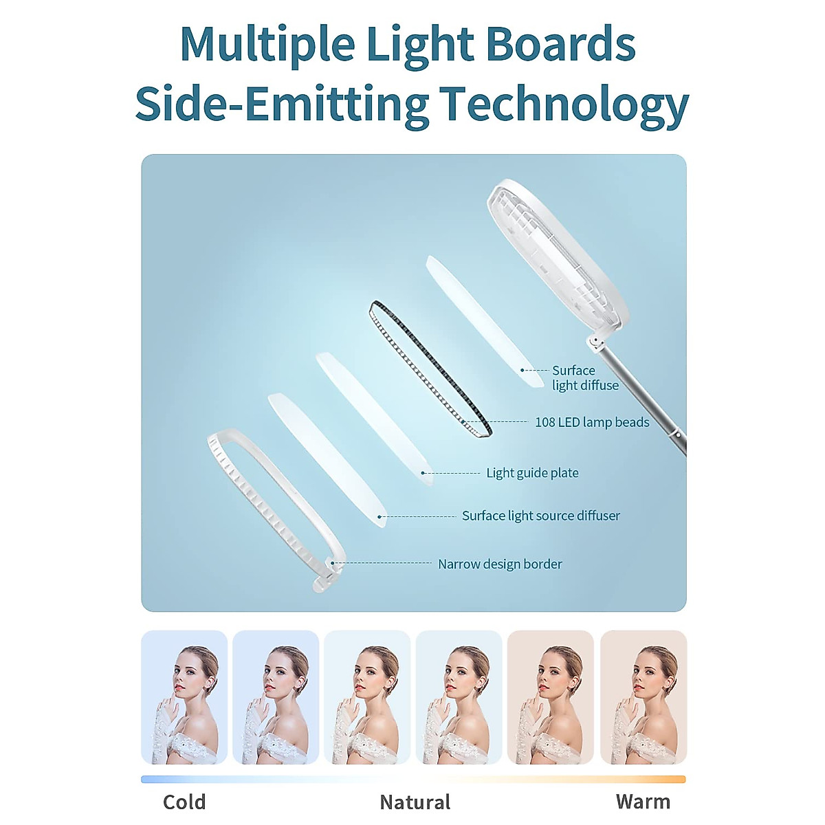 Viozon Extendable Selfie Stand,Height&Angle Adjustable,Overhead 360° Rotate,2 Phone Holders,Rechargeable Wireless Foldable 15 Brightness LED Light for Live Streaming/YouTube/Tiktok/Video/Makeup