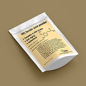 Ferulic Acid Powder Pure 99% Pure Cosmetic Grade Powder Pure Natural Antioxidant, Anti-Aging, DIY Skincare (1 Oz/ 28 Grams)