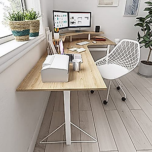 Jamesdar Computer Gaming L-Desk with Power, 35.8" H x 51.18" W x 37.8" L, White/Natural